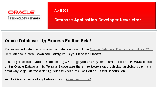 Run like Hell: Oracle Database XE 11g beta